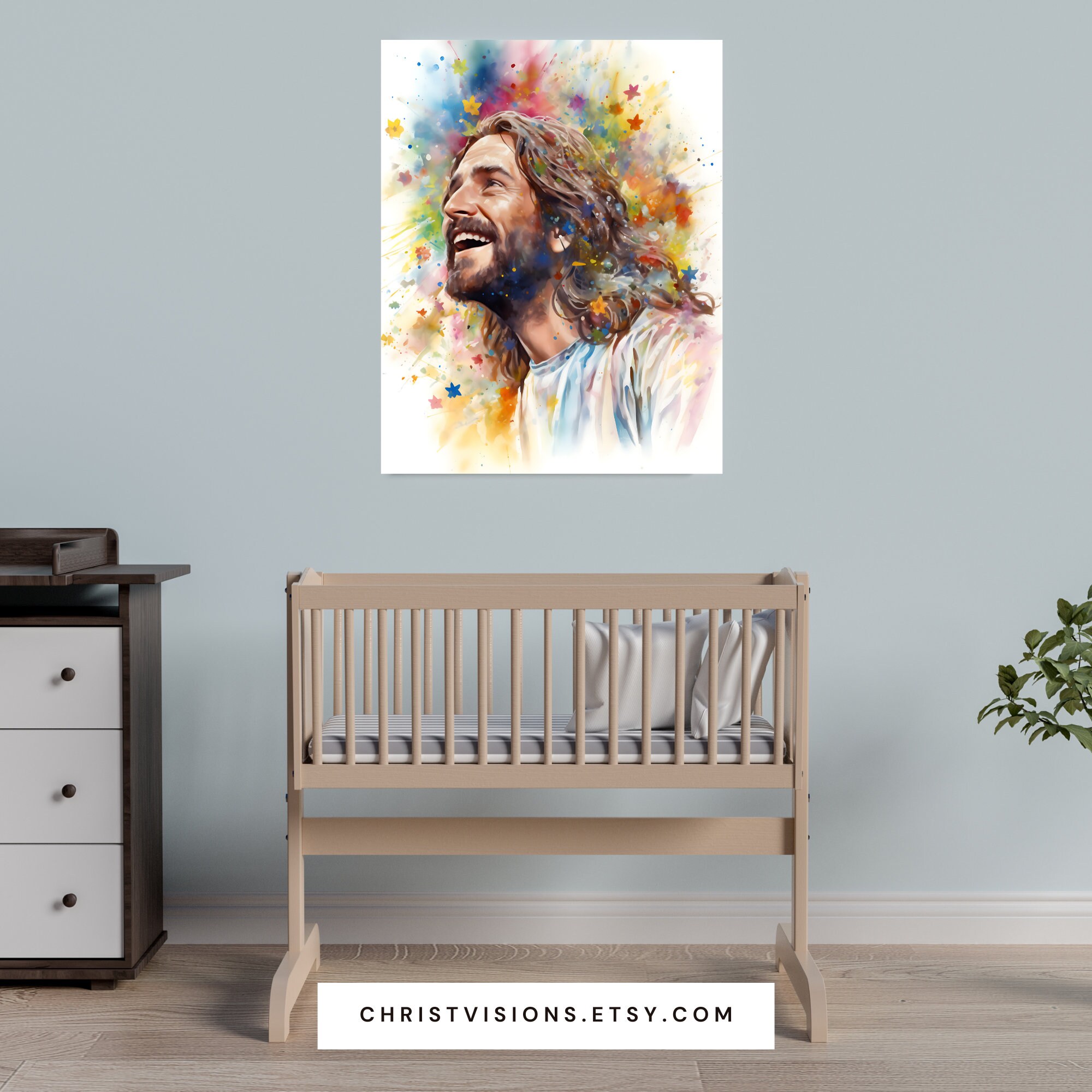 Joyful Jesus Christ Art Print Smiling Jesus Art Laughing Jesus Watercolor Jesus Painting Rainbow ...