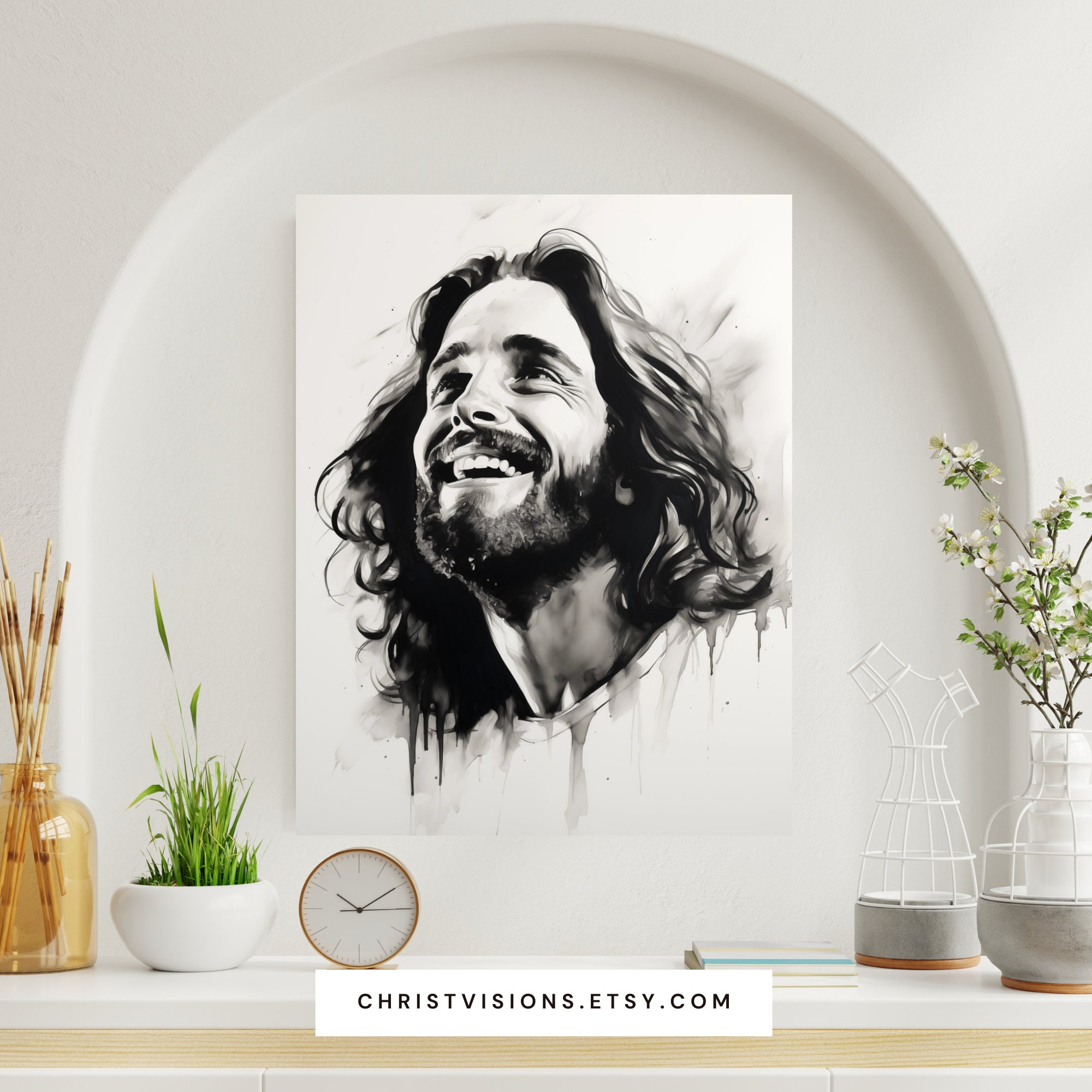Jesus Smiling Digital Christian Art Print Printable Jesus Art Christian ...
