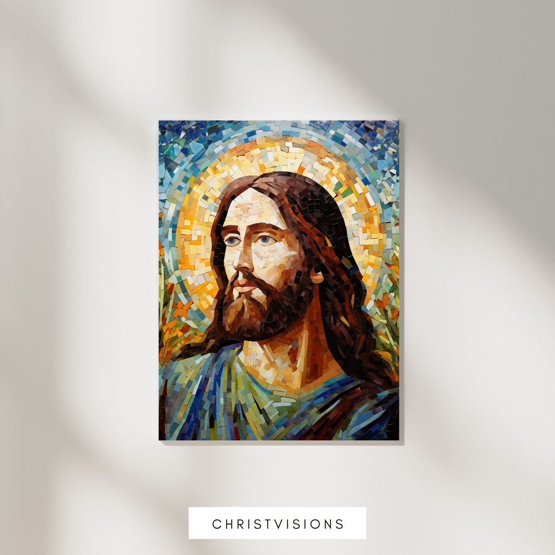 Traditional Catholic Mosaic Jesus Portrait - Printable Christian Art - Etsy