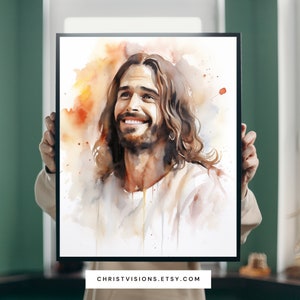 Jesus Christ Smiling Smiling Art Print Jesus Watercolor Painting ...
