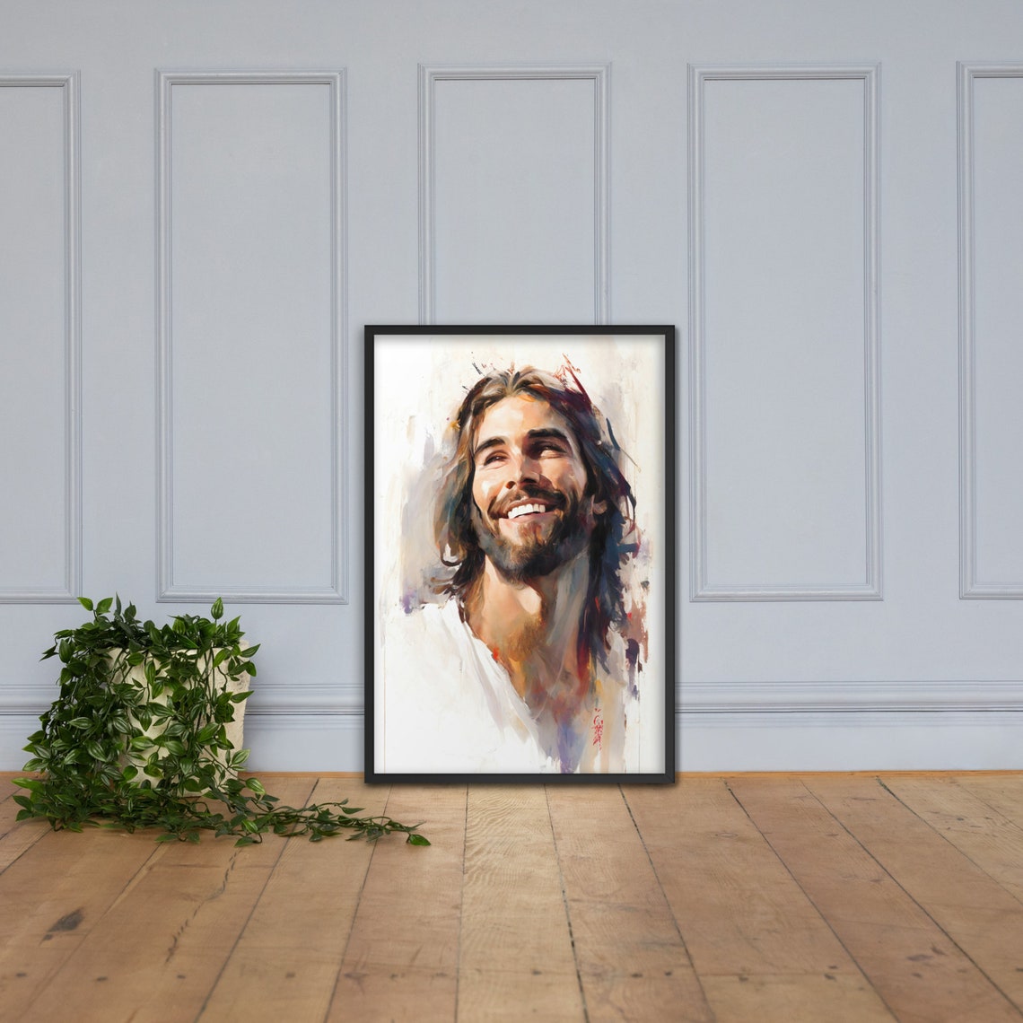 Jesus Laughing Framed Christian Wall Art Smiling Jesus Watercolor Jesus ...