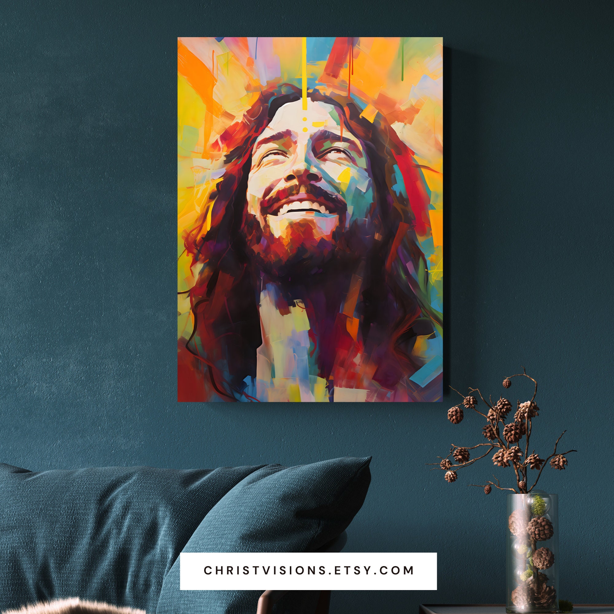 Colorful Jesus Art Print With Smiling Jesus - Etsy