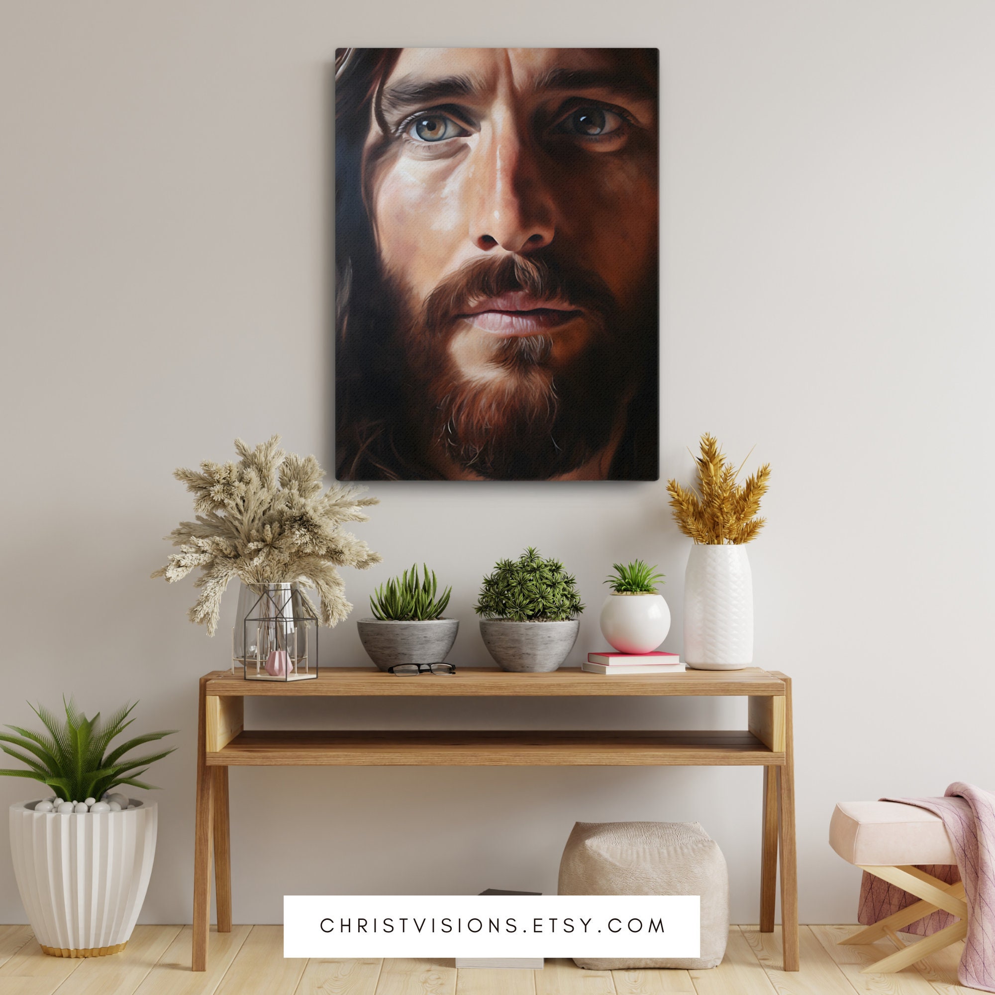 Realistic Jesus Christ Portrait Art Print on Canvas - Religious Wall ...