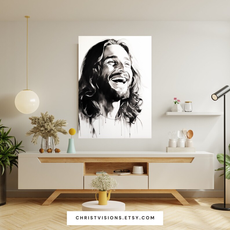Jesus Laughing Christian Art Print Christian Wall Art Jesus Drawing ...