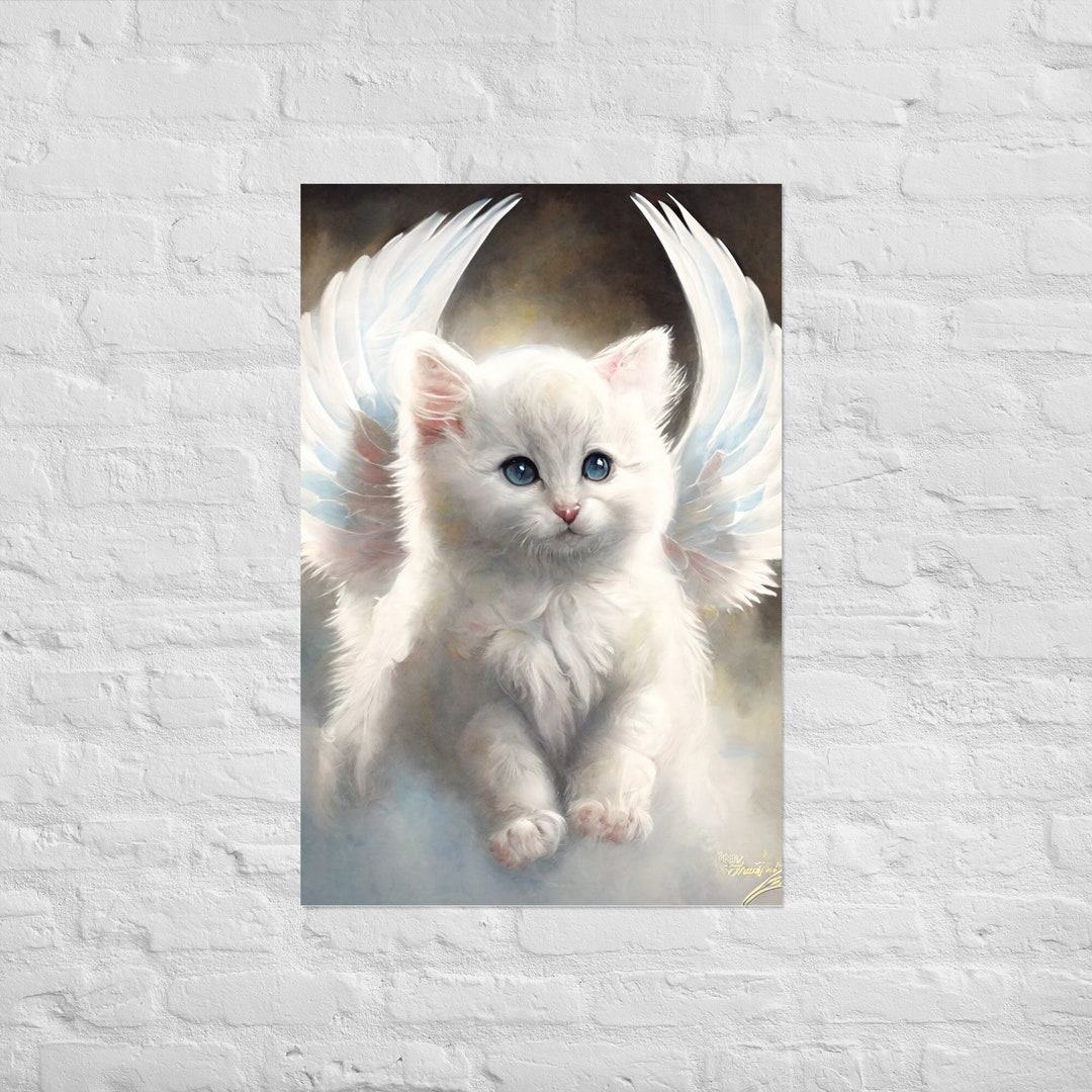 Cute Kitten Poster | Cat Poster | Cat Print | Cat Art Print | Angel ...
