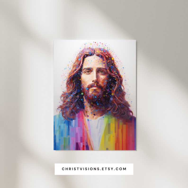 Rainbow Jesus Art Print 80s Art Christian Art Jesus Poster Christian ...