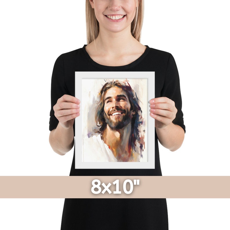 Jesus Laughing Framed Christian Wall Art Smiling Jesus Watercolor Jesus ...