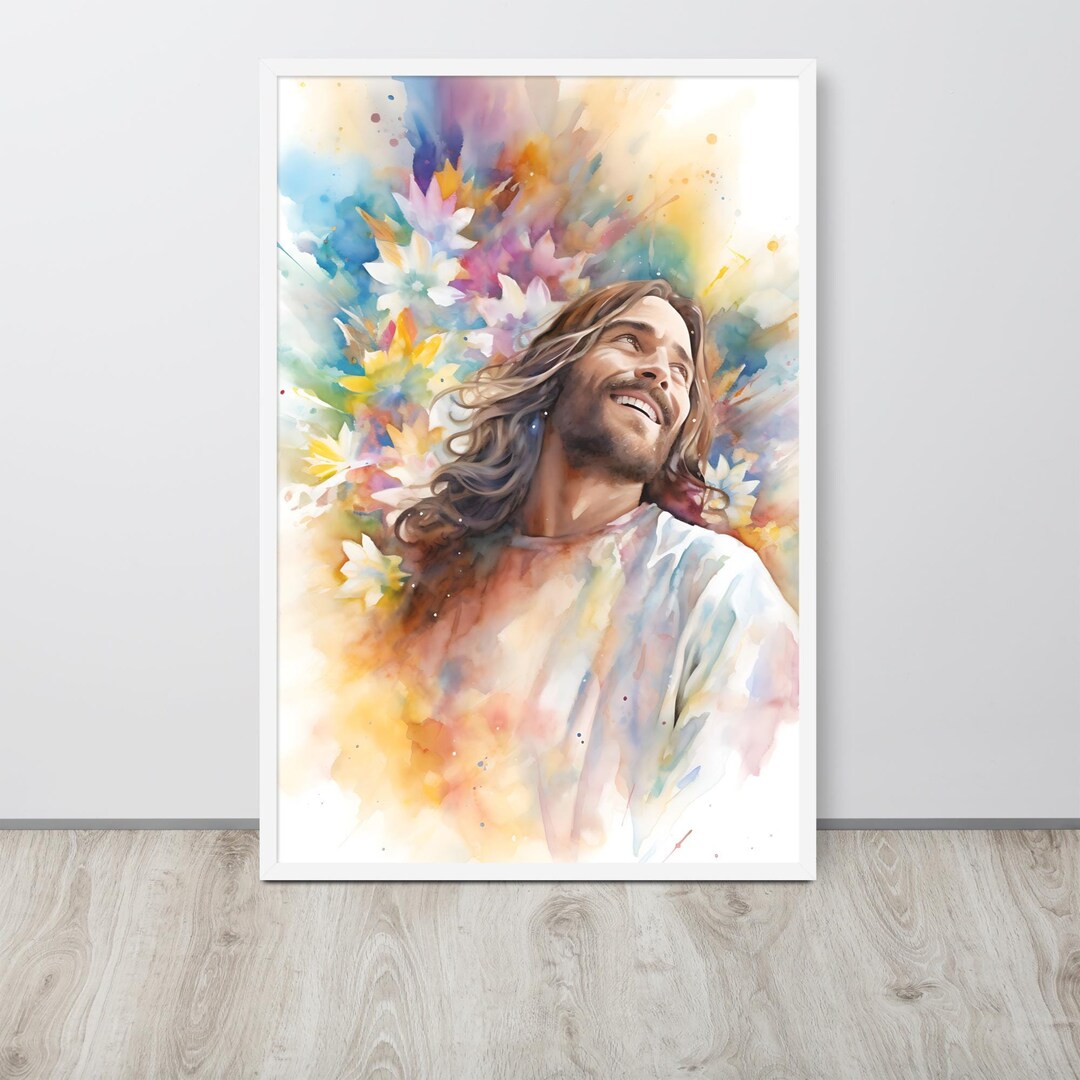 Smiling Jesus Art Print Rainbow Jesus Christ Art Laughing Jesus Easter ...