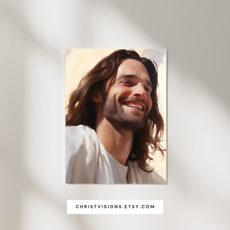 Joyful Jesus Digital Print: Smiling Christ Artwork for Bible-inspired ...