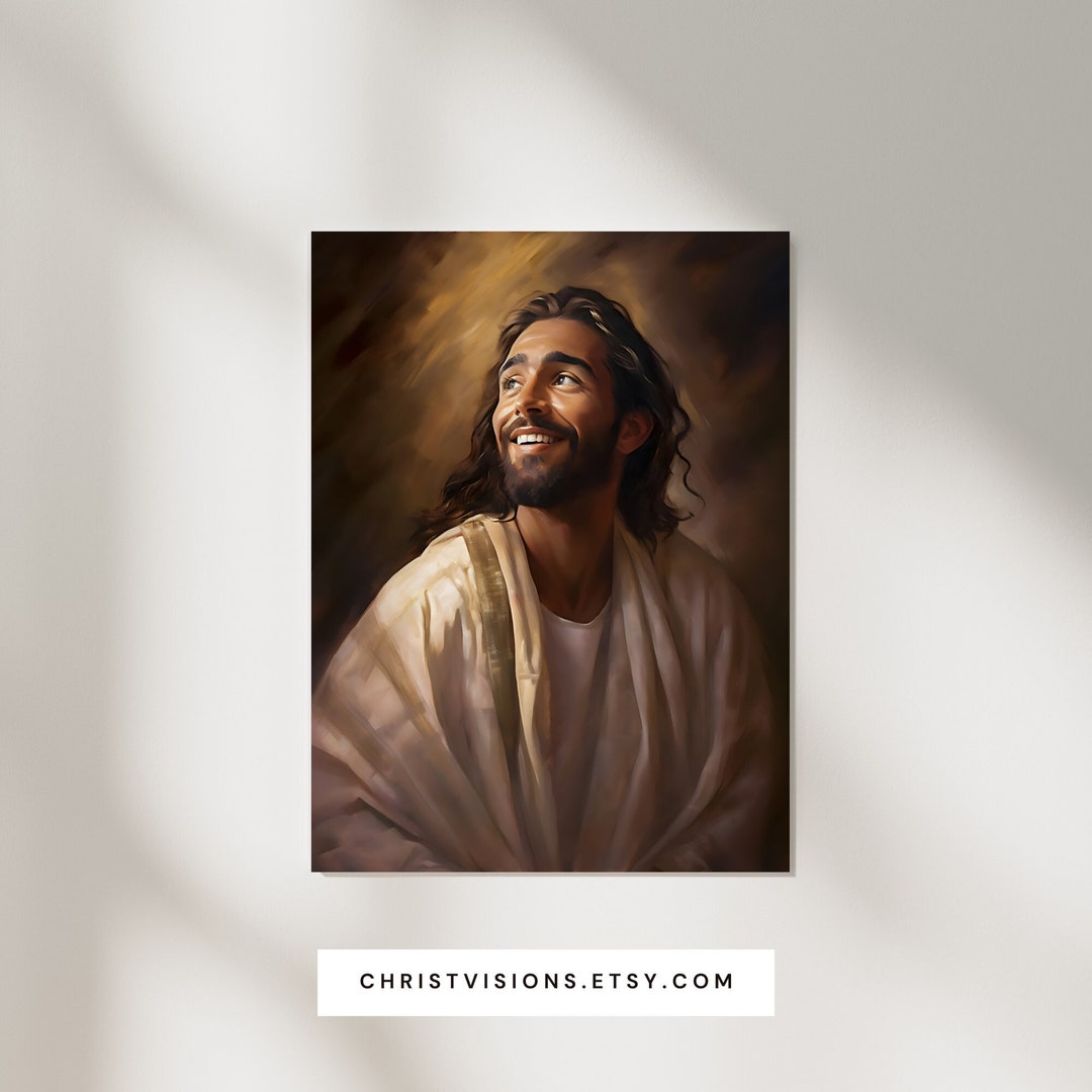 Joyful Christ Digital Art Print - Smiling Jesus Portrait for Bible ...