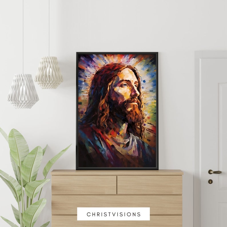 Jesus Christ With Rainbow Aura - Contemporary Christian Wall Art - Etsy
