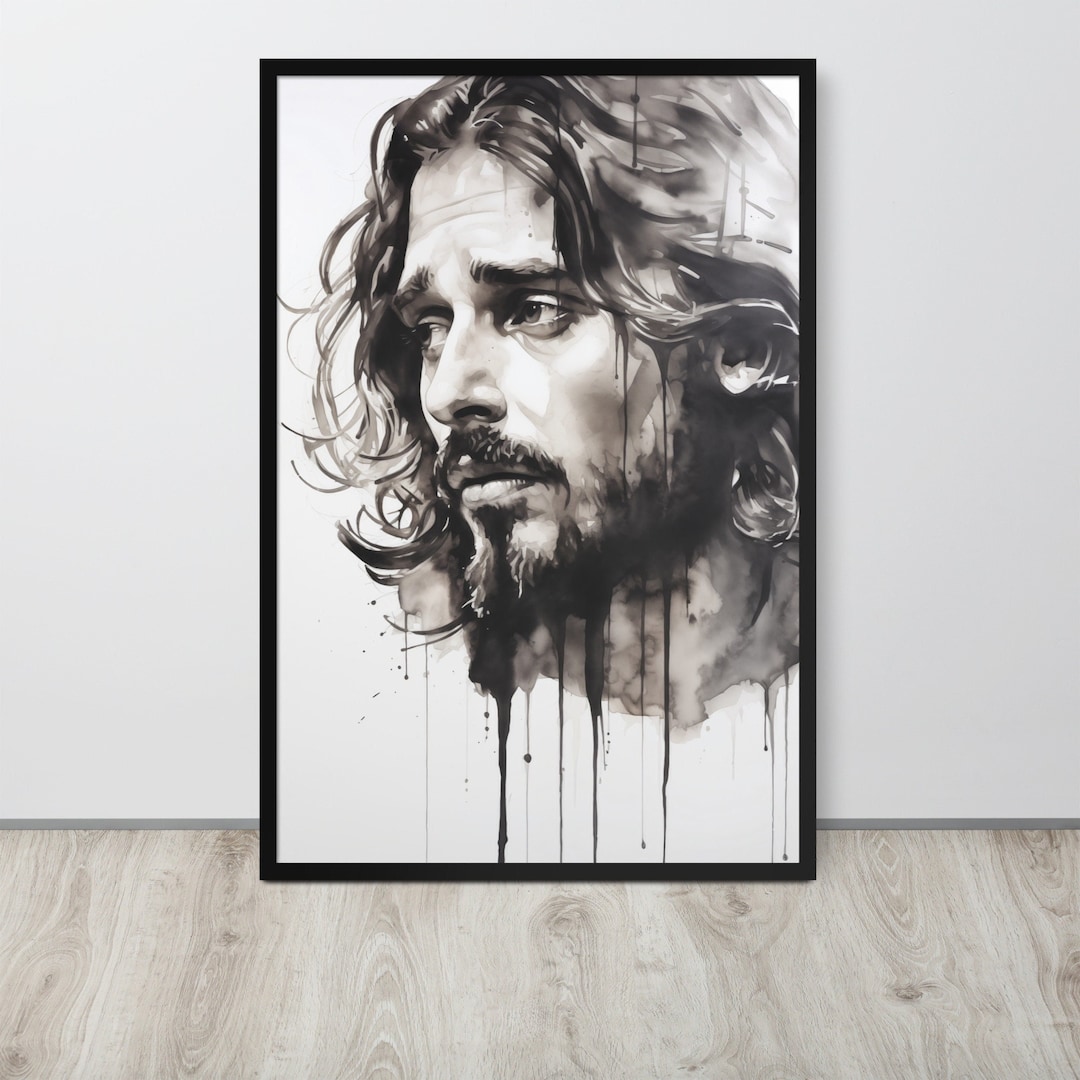 Jesus Christ Art Print in Ink Painting Style: Modern Minimalist Black ...