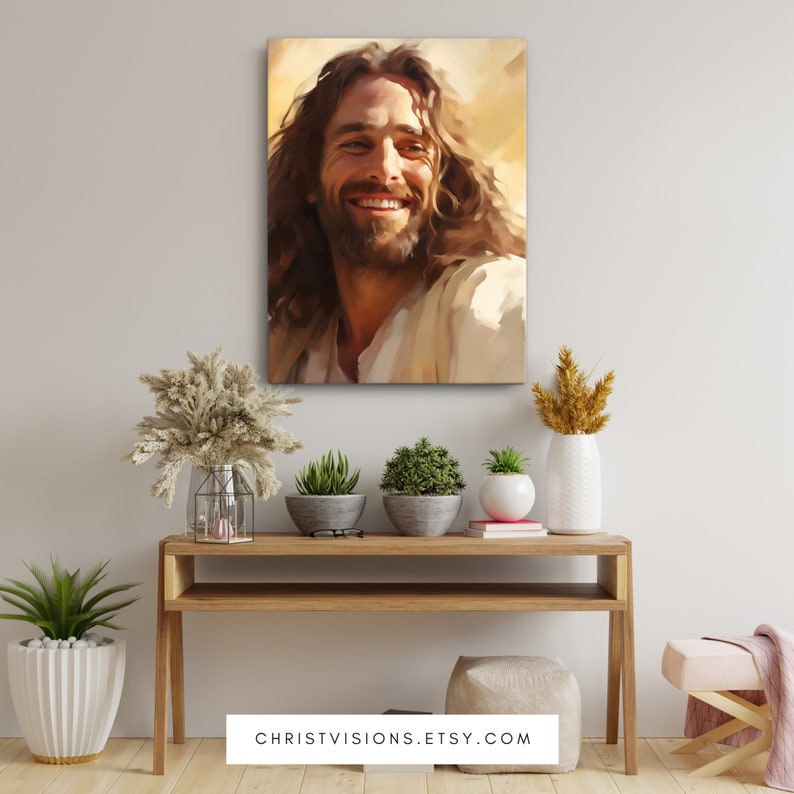 Jesus Smiling Christian Canvas Print Jesus Art Print Christian Gifts ...
