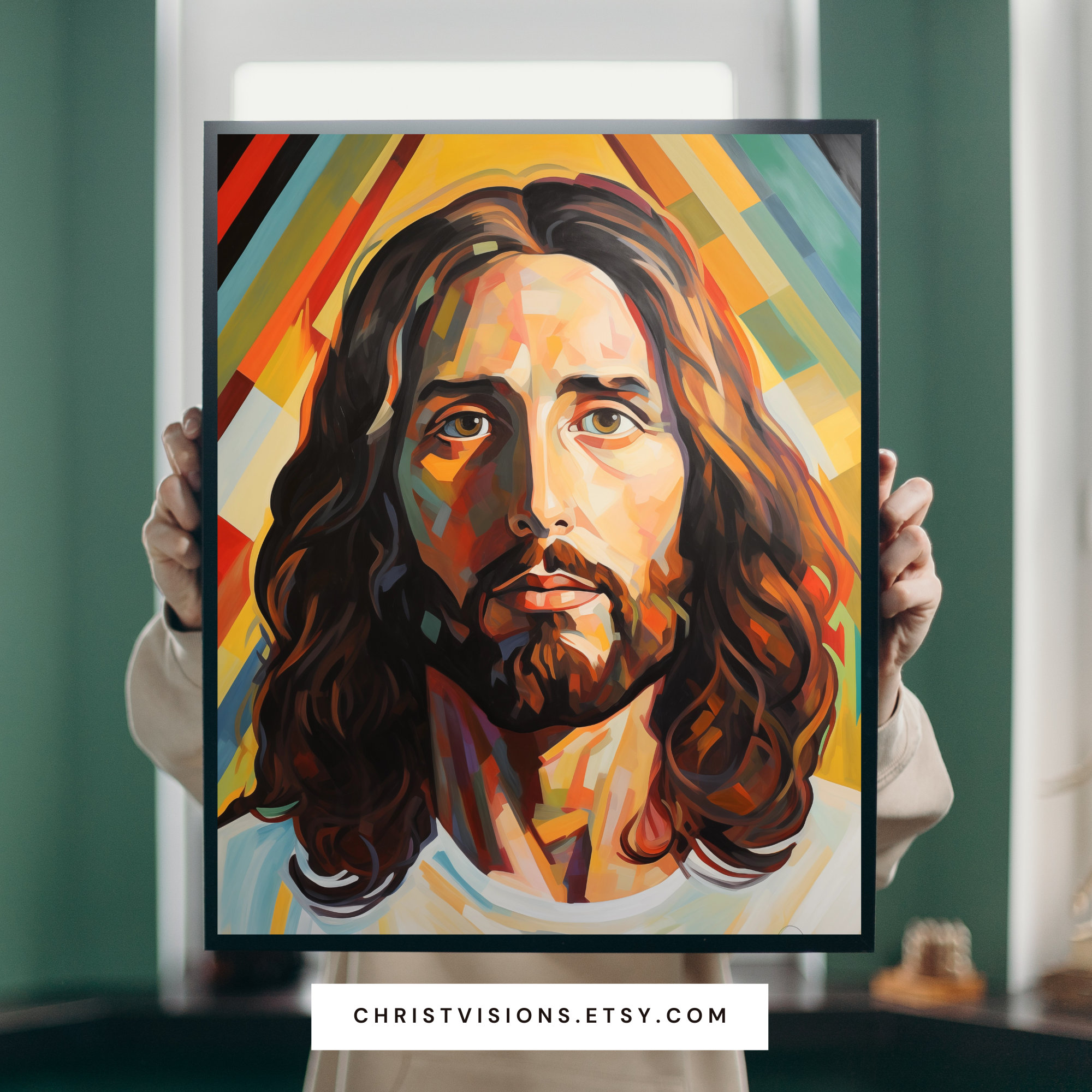 Art Deco Jesus Christ Portrait - Modern Classic Christian Wall Decor ...