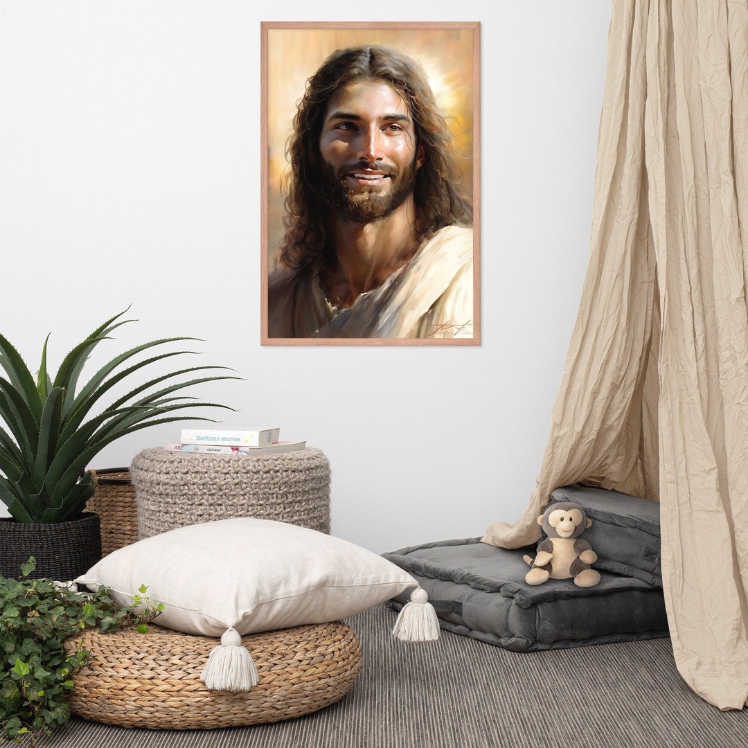 Jesus Smiling Framed Christian Wall Art Jesus Painting Bible Art Jesus ...