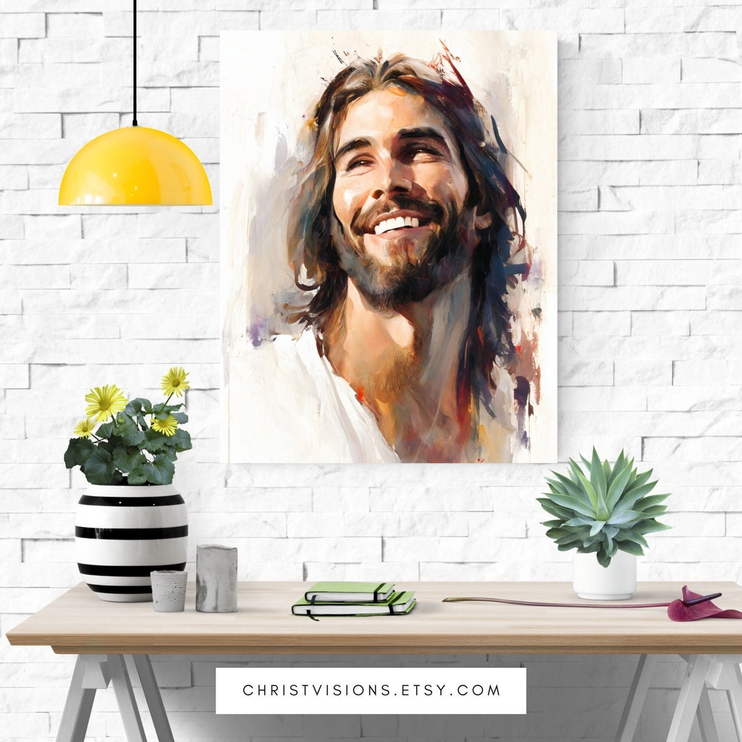 Laughing Jesus Art Print Jesus Watercolor Bible Art Smiling Jesus Jesus ...