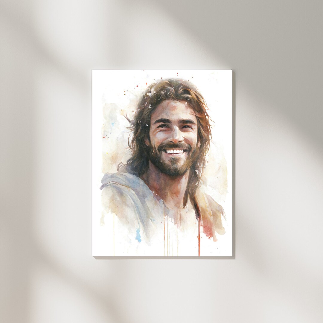 Smiling Christ Watercolor Christian Painting Christian - Etsy