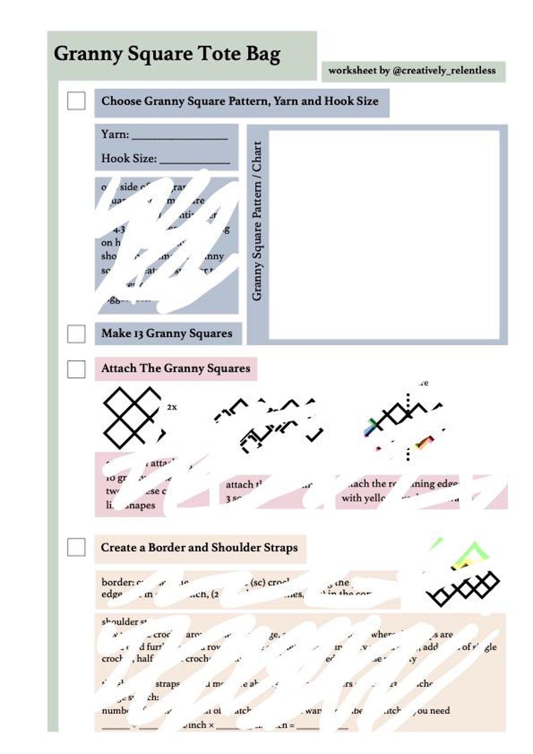 Crochet Granny Square Tote Bag Worksheet - Etsy