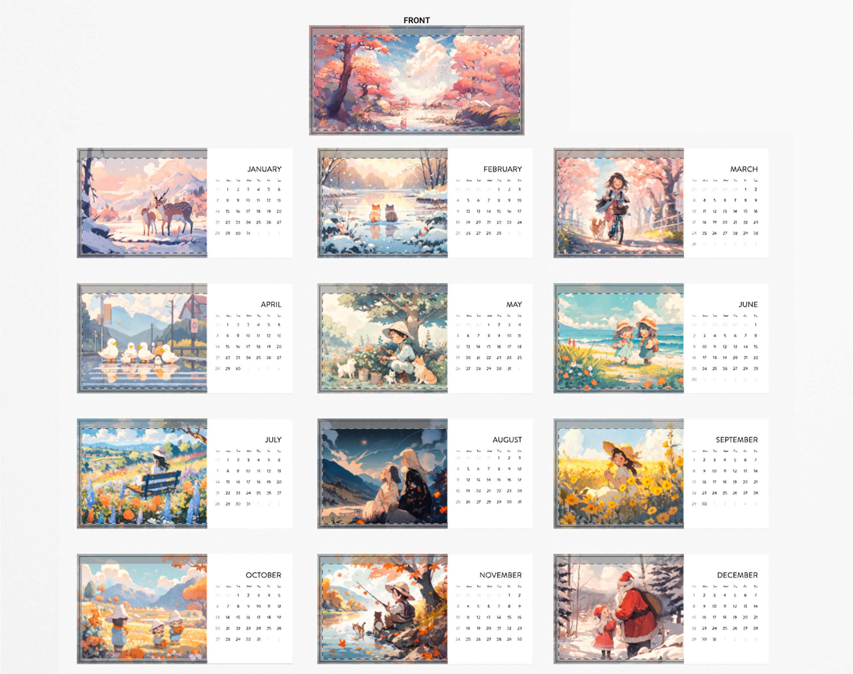 Kawaii Nature Scenes Desktop Calendar 2024 sold by Married Dorolice ...