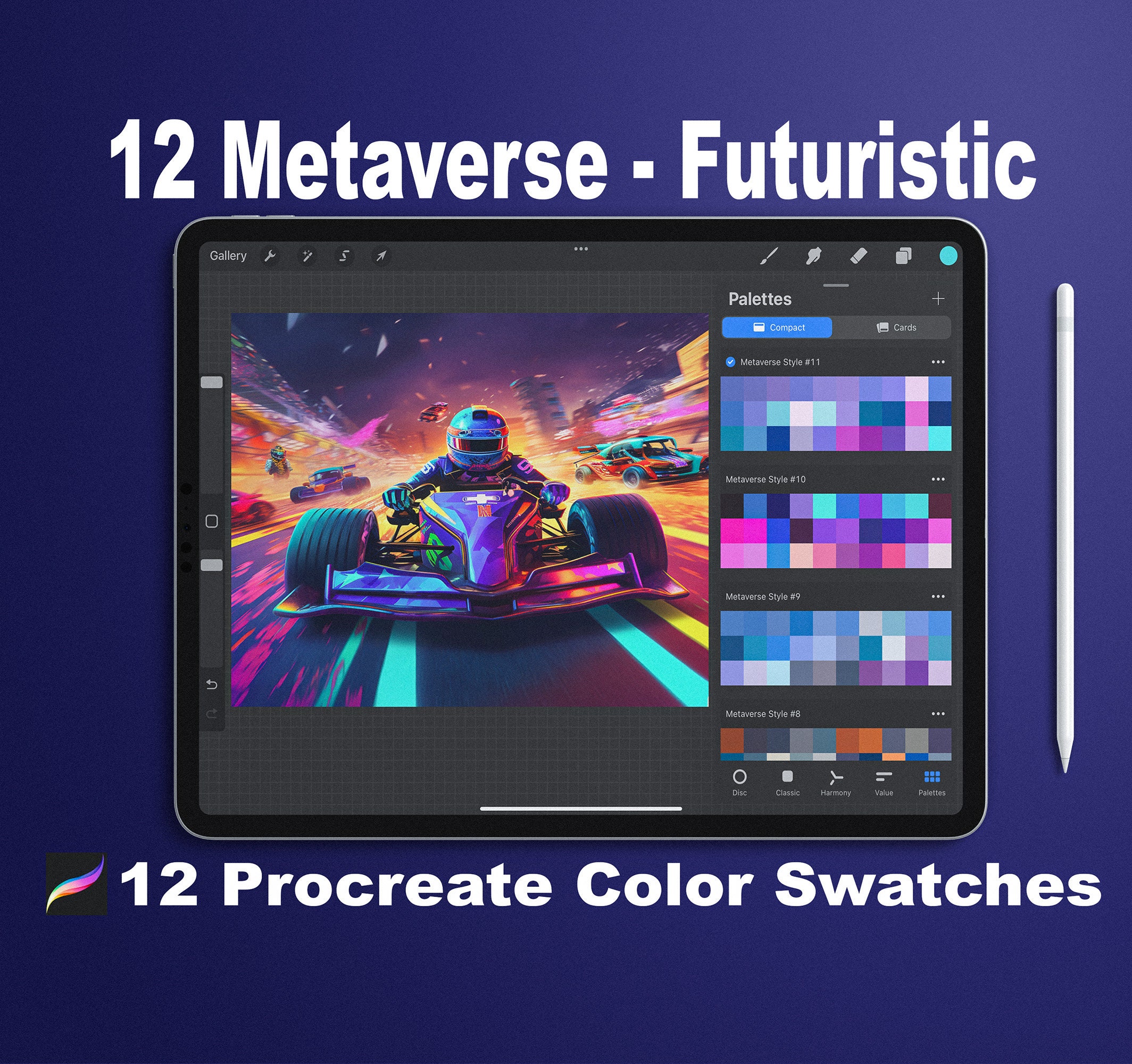 12 Metaverse Futuristic Procreate Swatches | 360 Digital Art iPad ...