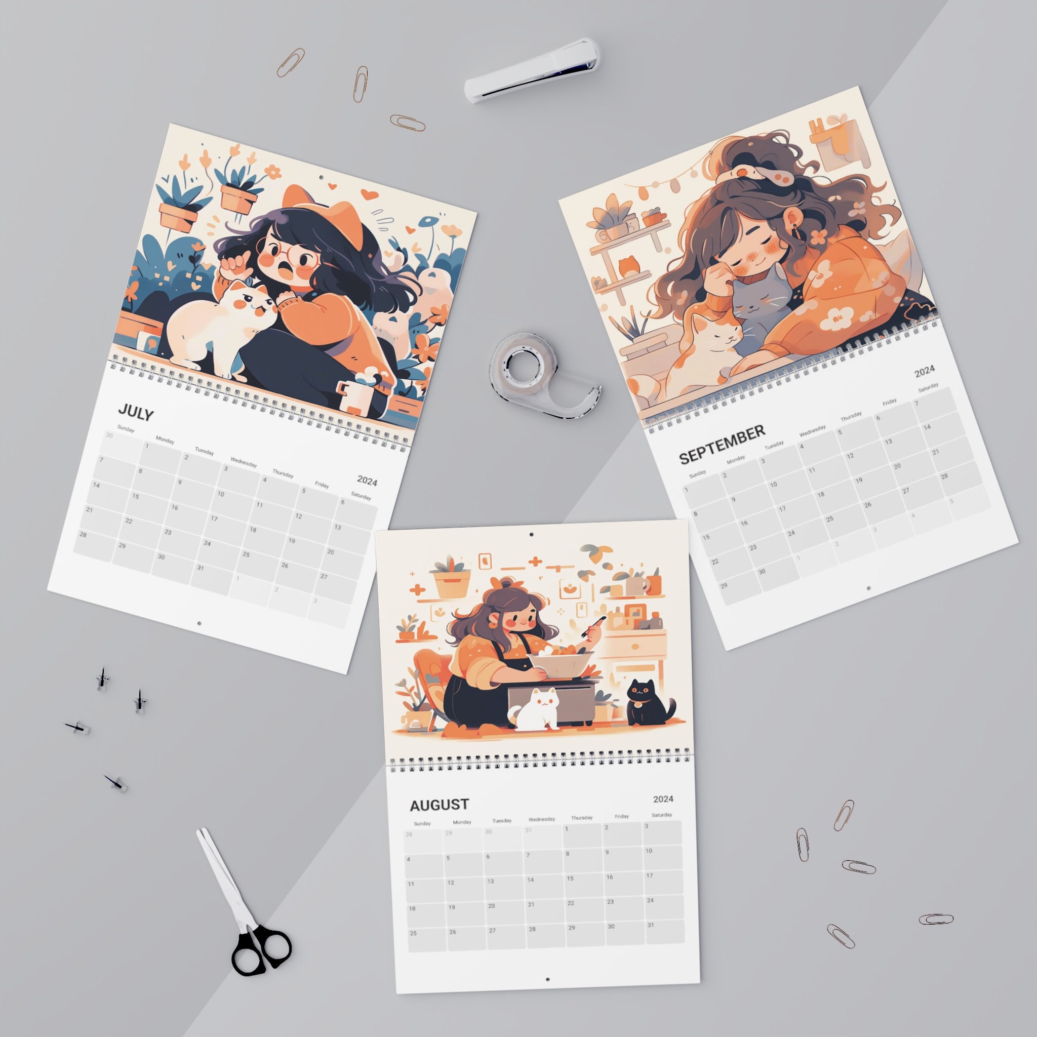 Kawaii Girl and Cat Diary Calendar 2024 | Kawaii Calendar 2024 sold by ...