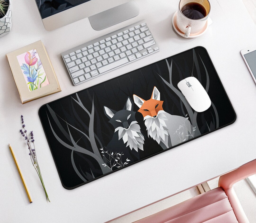 Minimalist Animal Desk Mat, Aesthetic Black Desk Mat, Cute Large Mouse ...