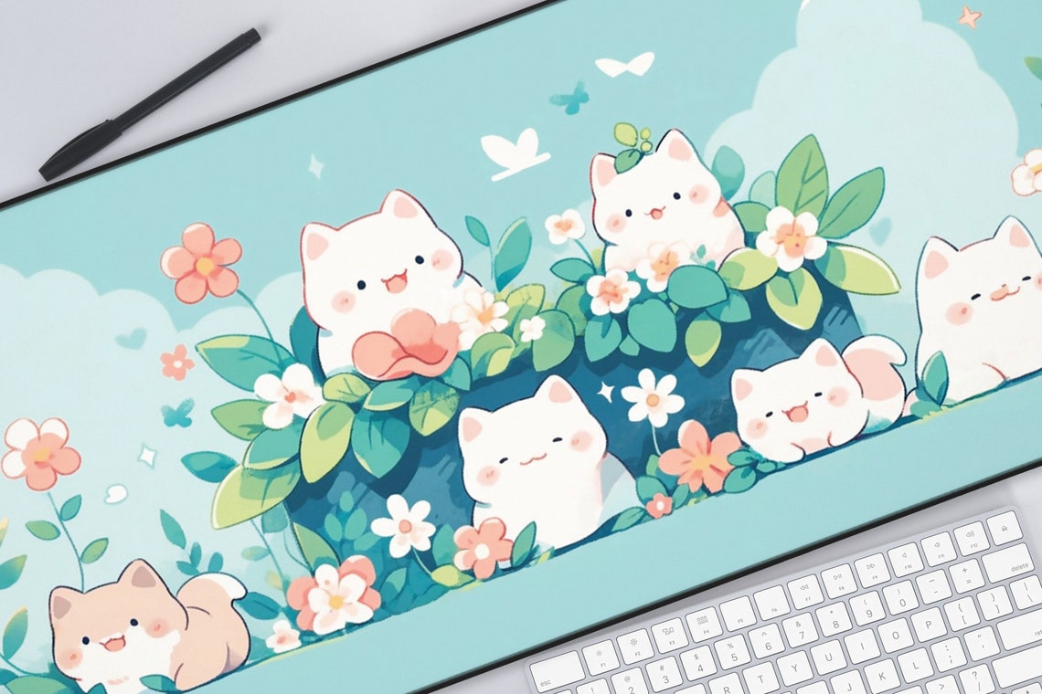 Kawaii Spring Day Desk Mat Desk Mat Cute Pastel Mouse Pad Pastel Desk ...