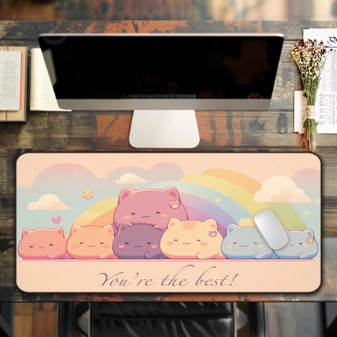 Kawaii Over the Rainbow Desk Mat, Desk Mat Cute, Pastel Mouse Pad ...