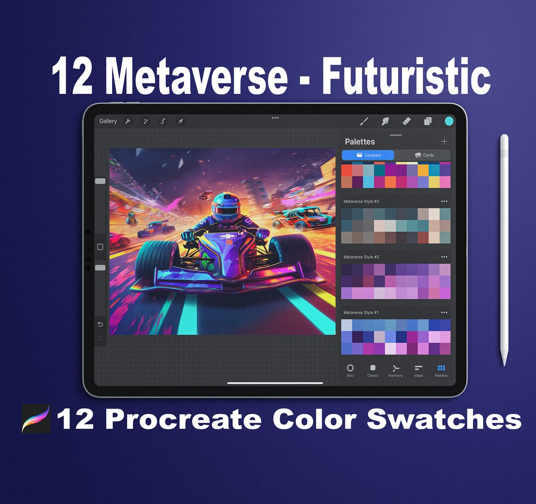 12 Metaverse Futuristic Procreate Swatches | 360 Digital Art iPad ...