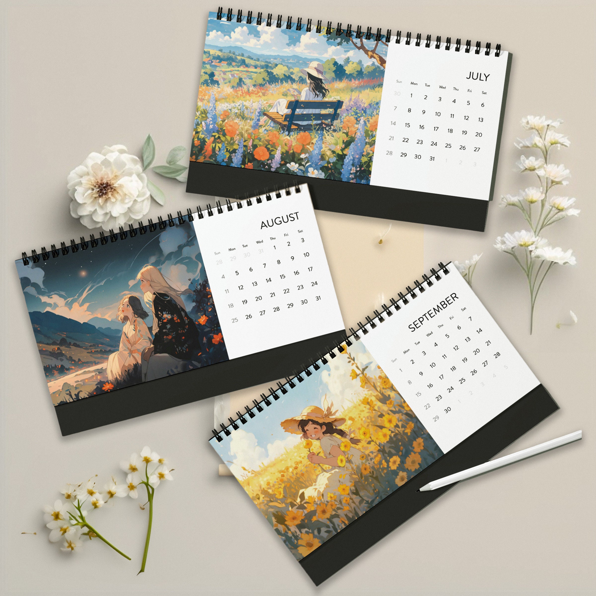 Kawaii Nature Scenes Desktop Calendar 2024 sold by Married Dorolice ...