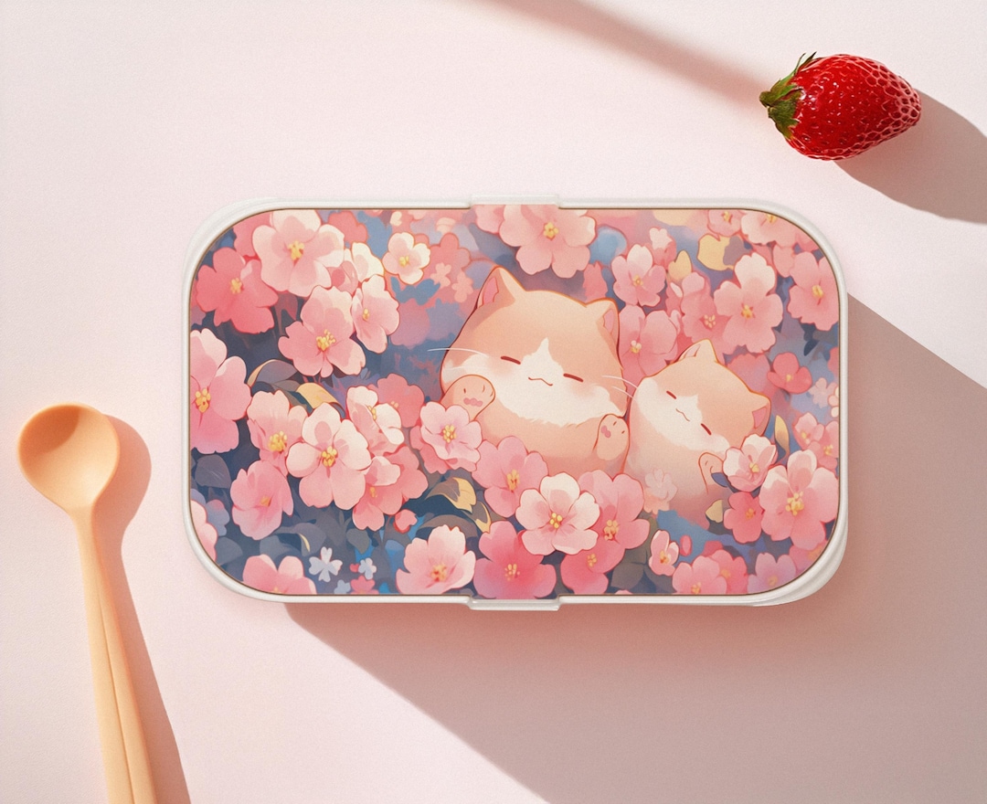 Kawaii Cat Lunch Box, Cherry Blossom Design Bento Box, Bpa-free Eco ...