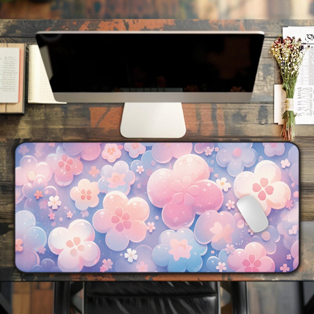Kawaii Crystal Flowers Desk Mat, Kawaii Desk Mat, Cute Large Mouse Pad ...