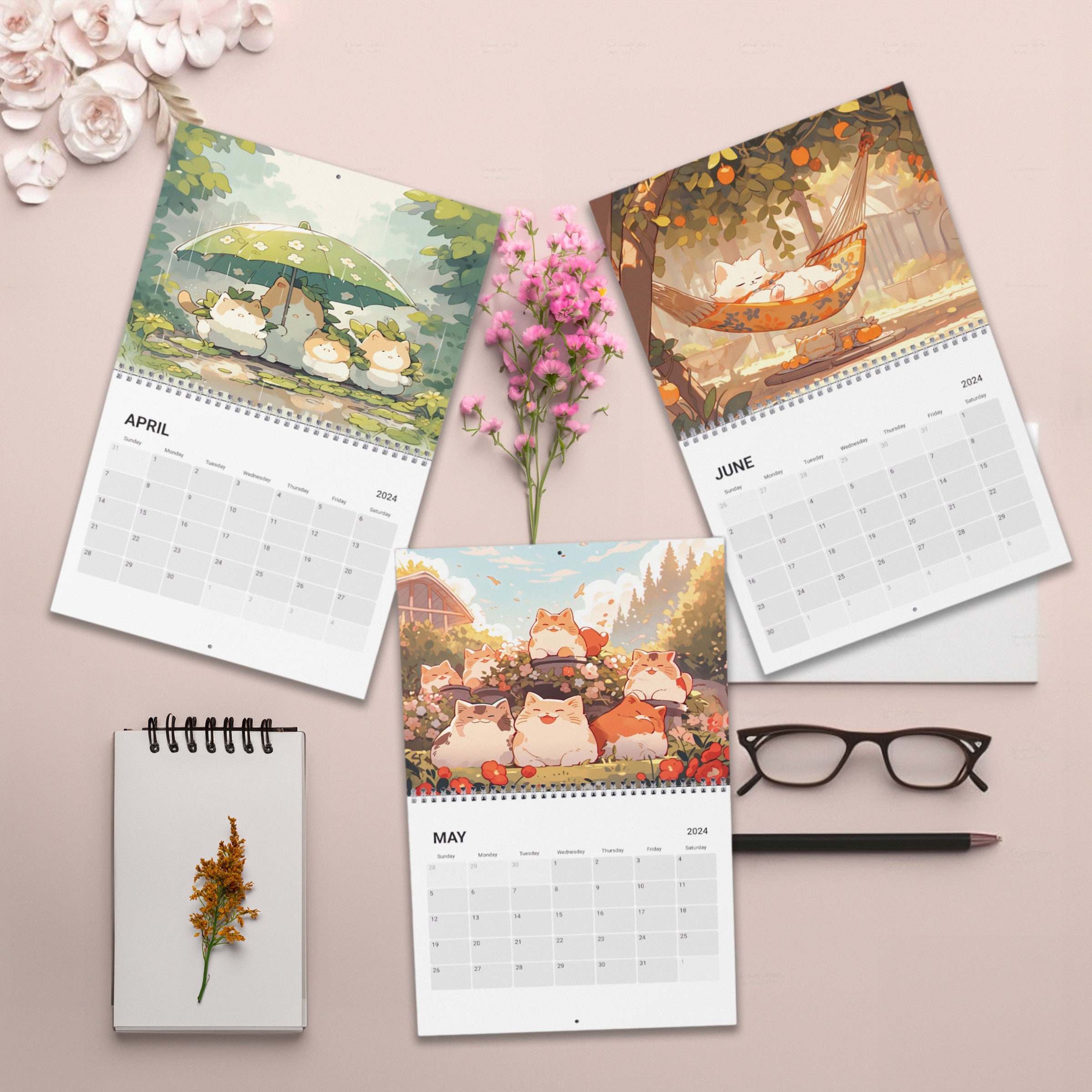 Kawaii Cat Adventures Wall Calendar 2024 | Cute Wall Calendar 2024 sold ...