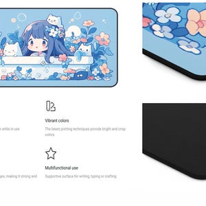 Kawaii Chibi Girl Desk Mat, Desk Mat Cute, Blue Mouse Pad Desk Mat ...