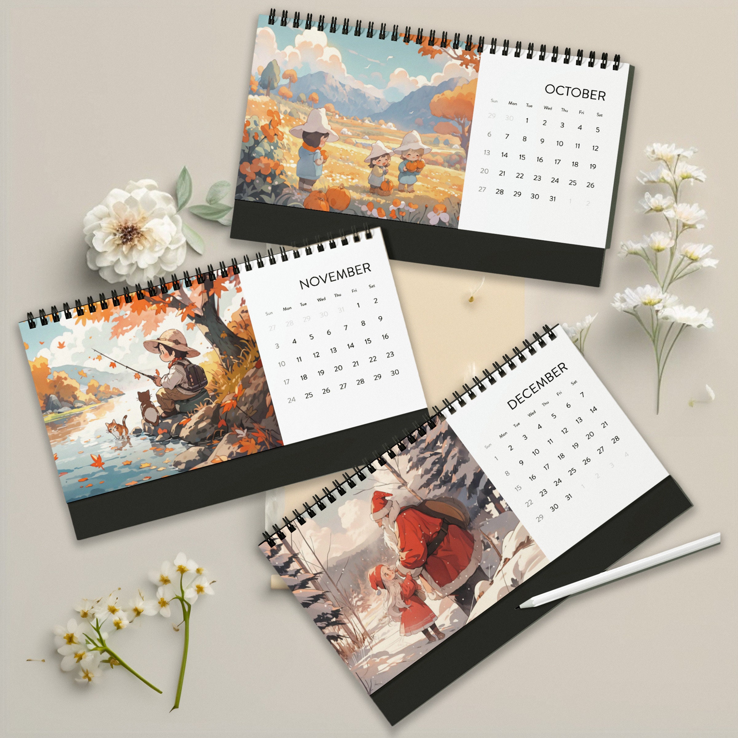 Kawaii Nature Scenes Desktop Calendar 2024 sold by Married Dorolice ...