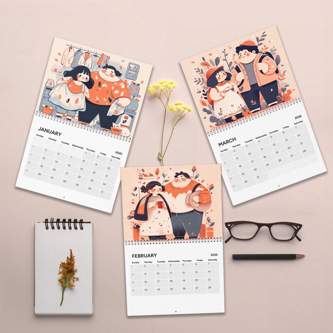 Kawaii Chubby Couples Wall Calendar 2026, Cute Wall Calendar 2026 ...