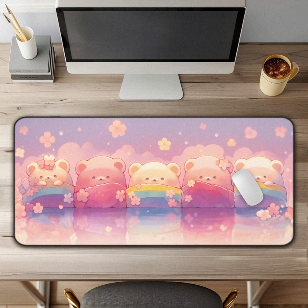 Kawaii Pastel Bears Desk Mat – Cute Large Mouse Pad With Chubby Bears ...
