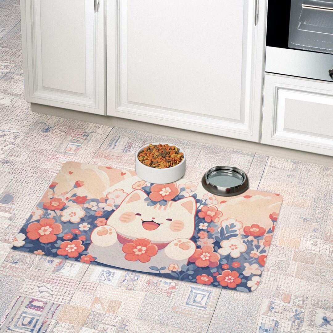 Kawaii Pet Food Mat 12"x18" Cute Cat Food Mat, Cute Pet Food Mat, Gift ...