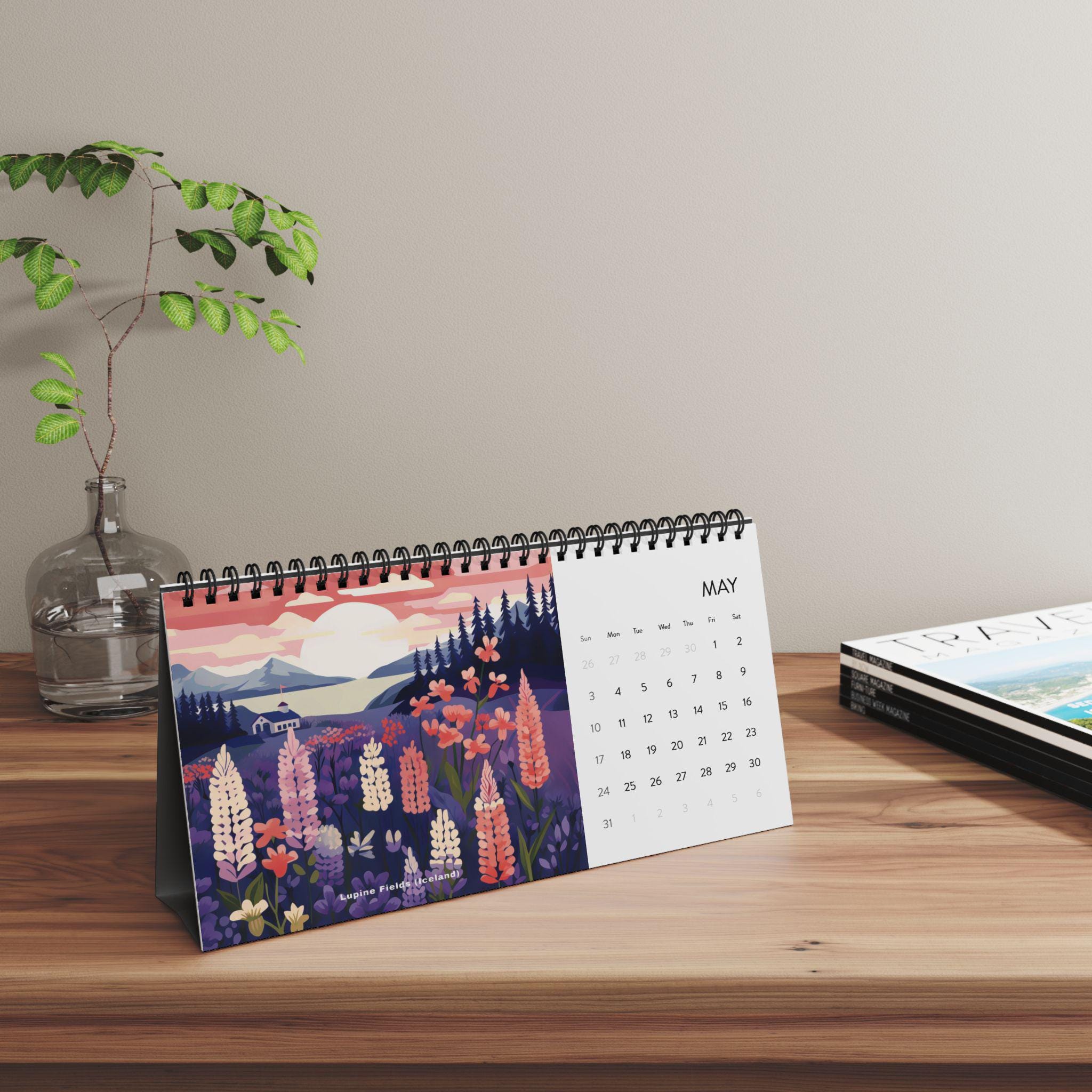 Flower Fields Desk Calendar 2026, Cute Desk Calendar, Kawaii Calendar ...