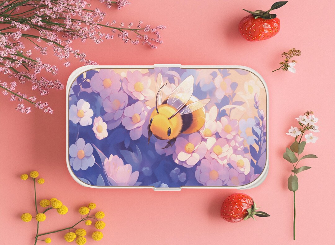 Cute Anime Lunch Box, Kawaii Purple Flowers and Bee Bento Box, Bpa-free ...