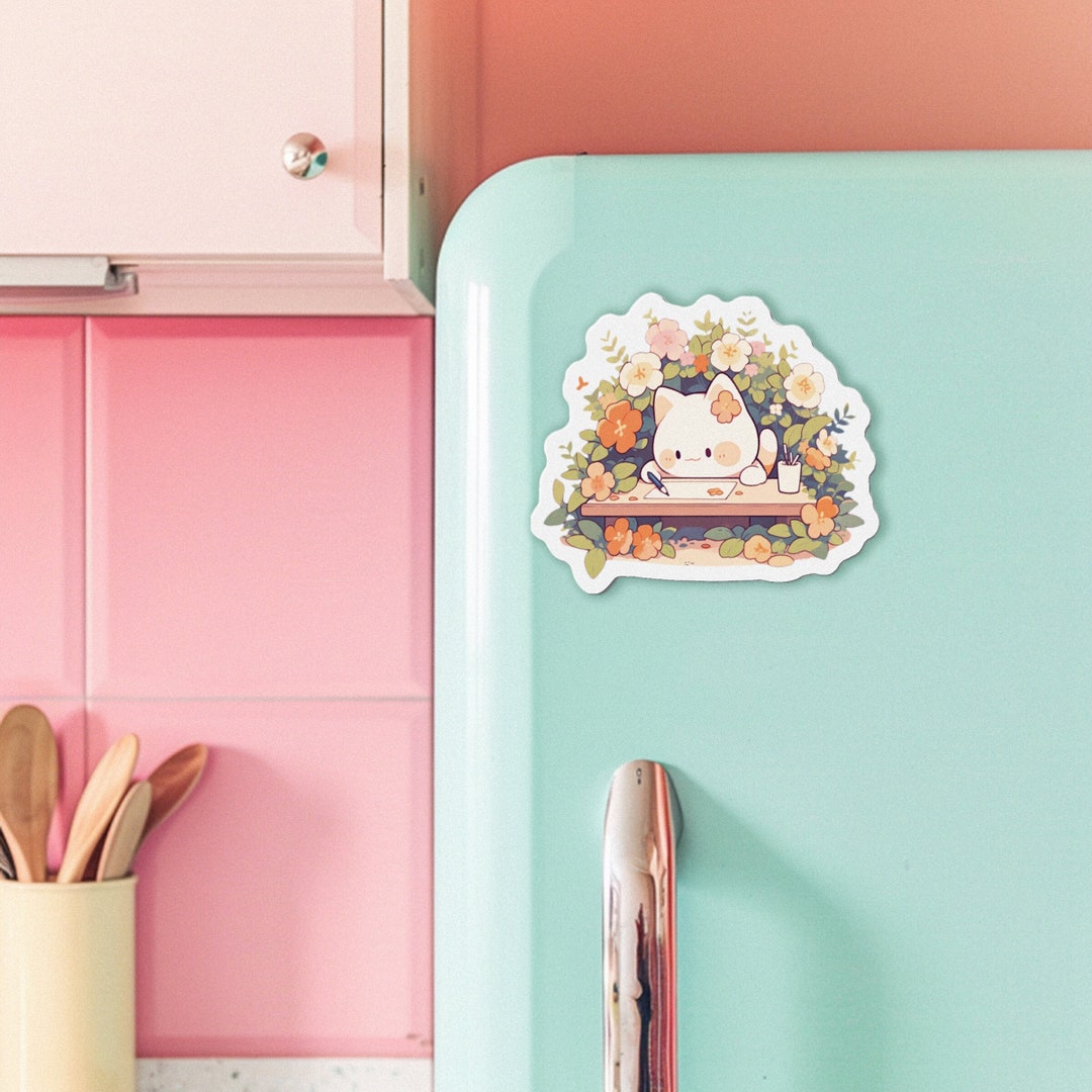 Kawaii Cat Studying Magnet, Kawaii Anime Magnet, Cute Cat Magnet ...
