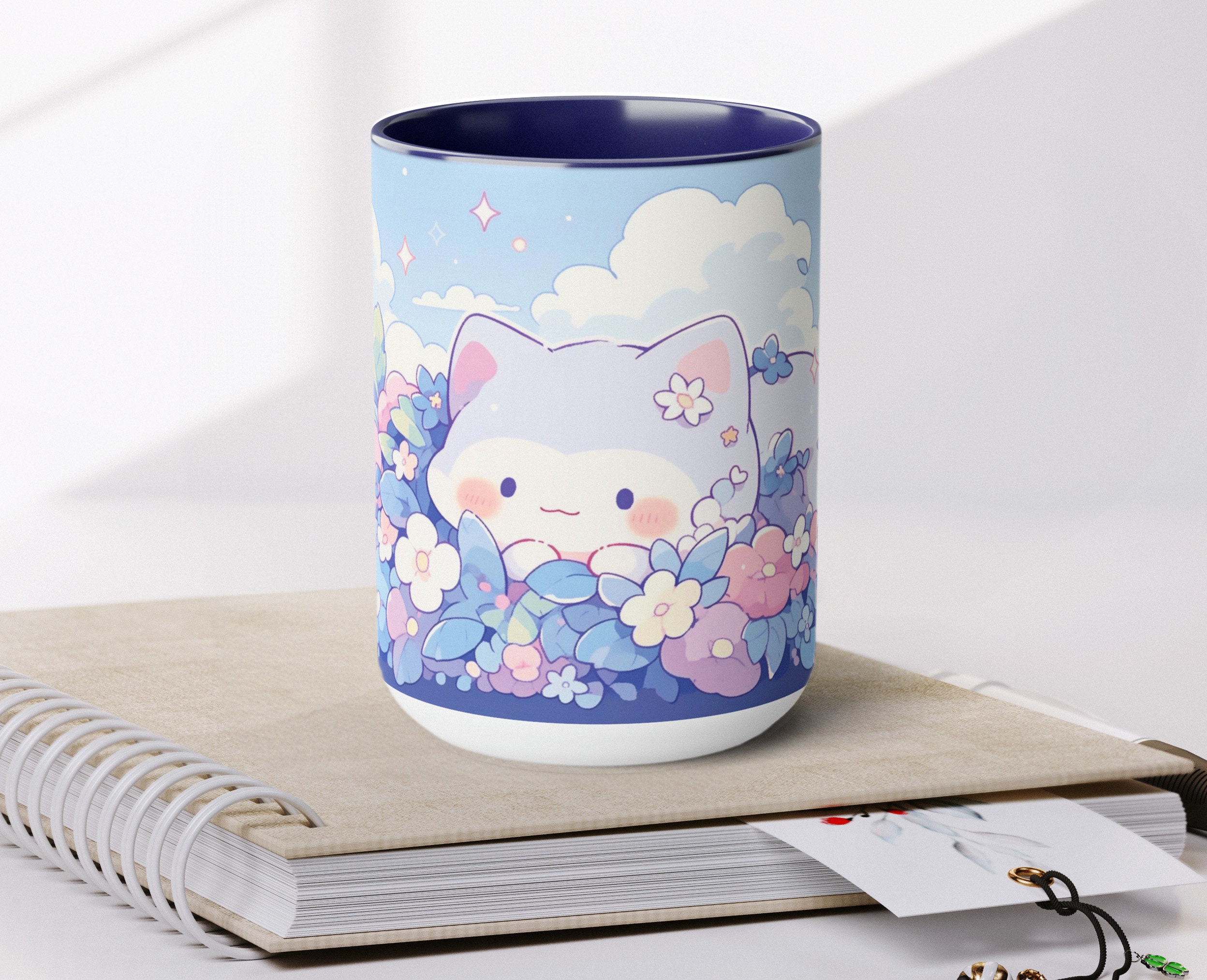 Kawaii Cat & Flowers Mug Cute Mug Aesthetic Cute Kawaii Mug Kawaii ...