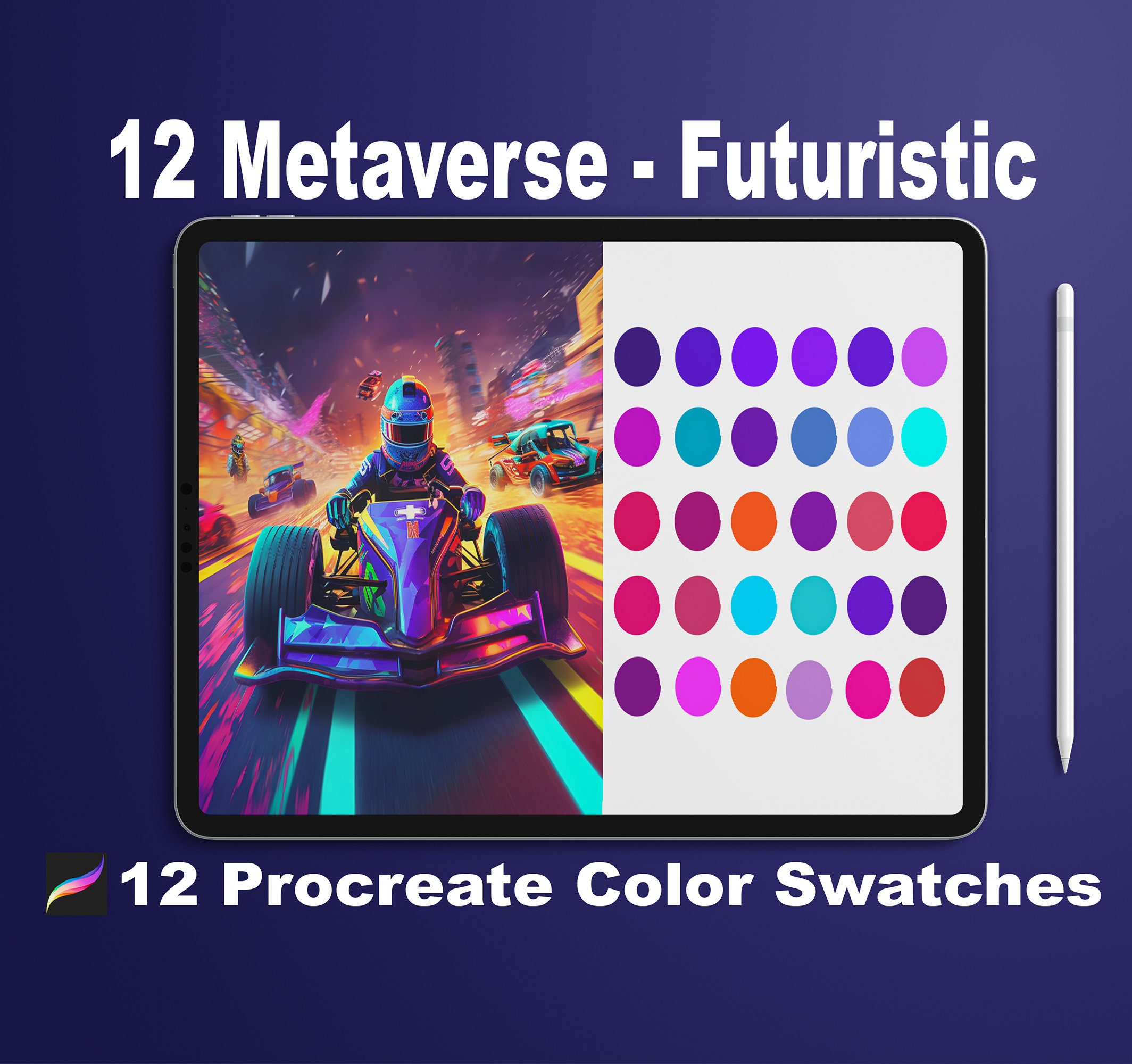 12 Metaverse Futuristic Procreate Swatches | 360 Digital Art iPad ...