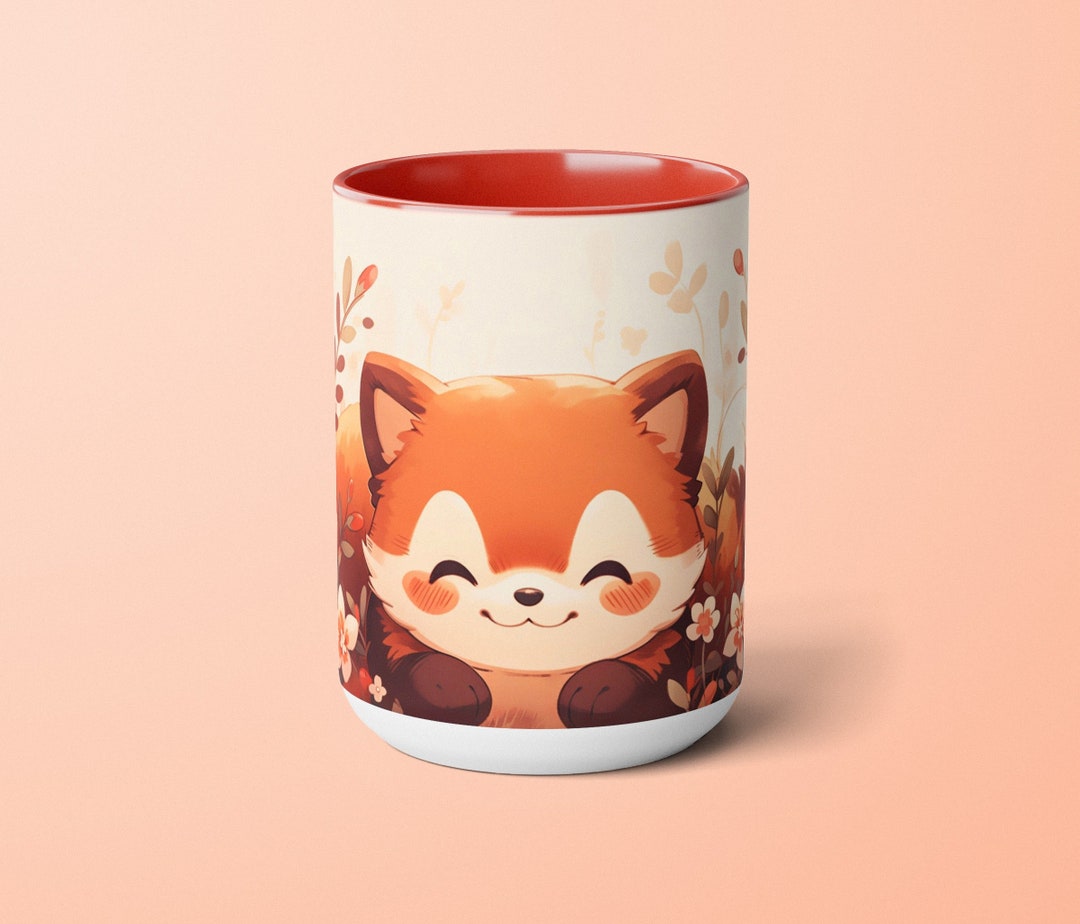 Kawaii Red Panda & Flowers Mug, Cute Mug Aesthetic, Cute Kawaii Mug ...