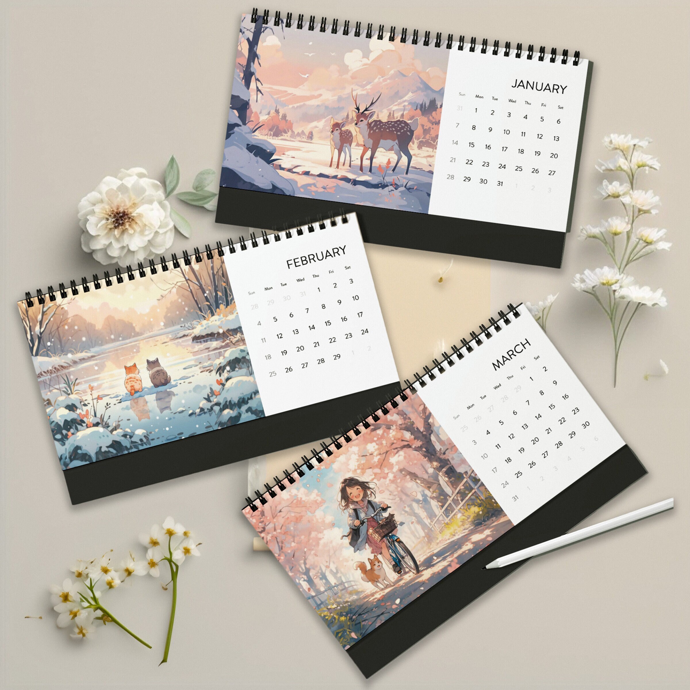 Kawaii Nature Scenes Desktop Calendar 2024 sold by Married Dorolice ...