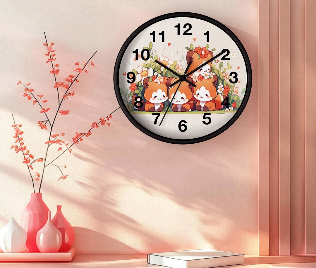 Kawaii Red Panda Friends Wall Clock Cute Wall Clock Kawaii Wall Clock ...