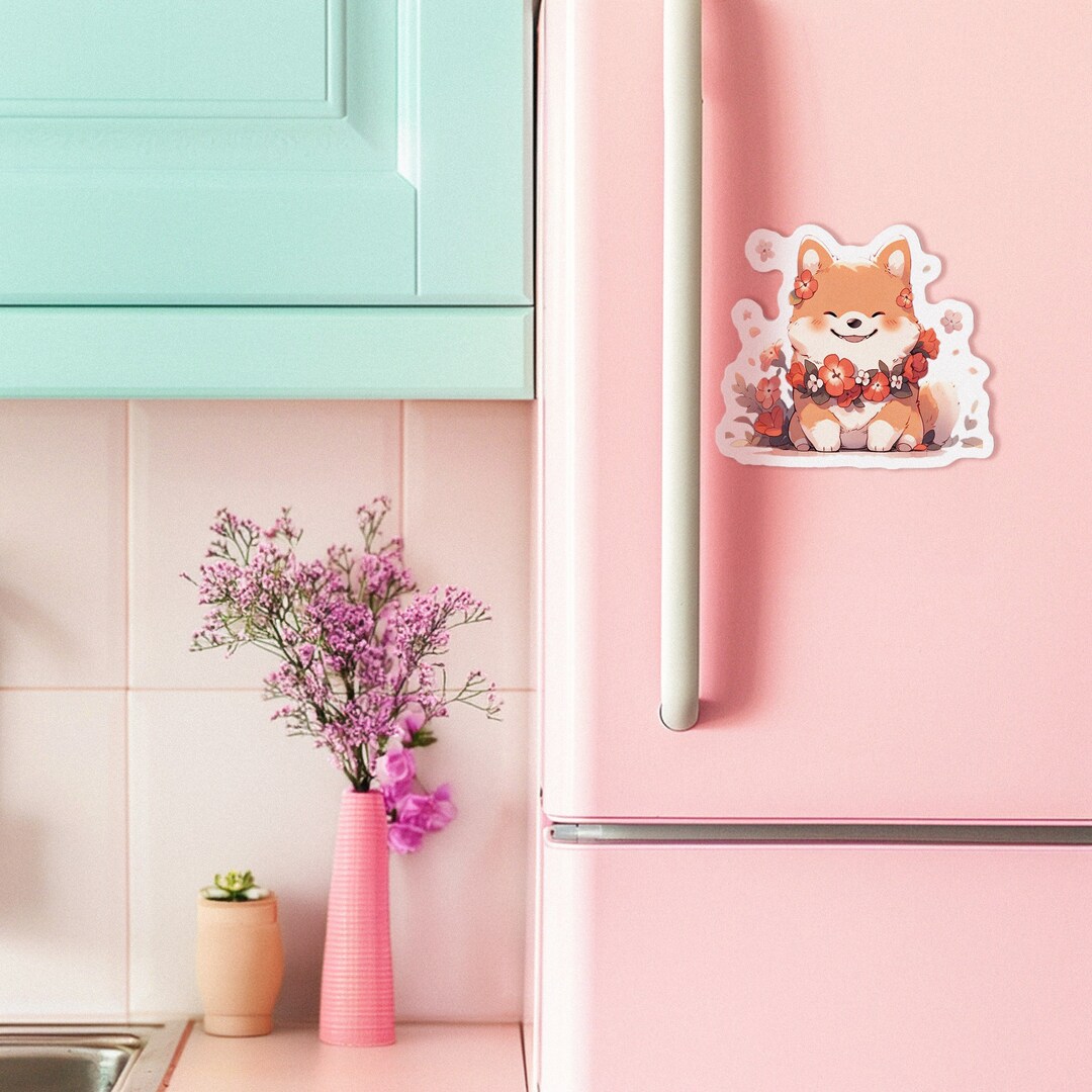 Kawaii Shiba & Flower Magnet, Kawaii Anime Magnet, Cute Shiba Magnet ...