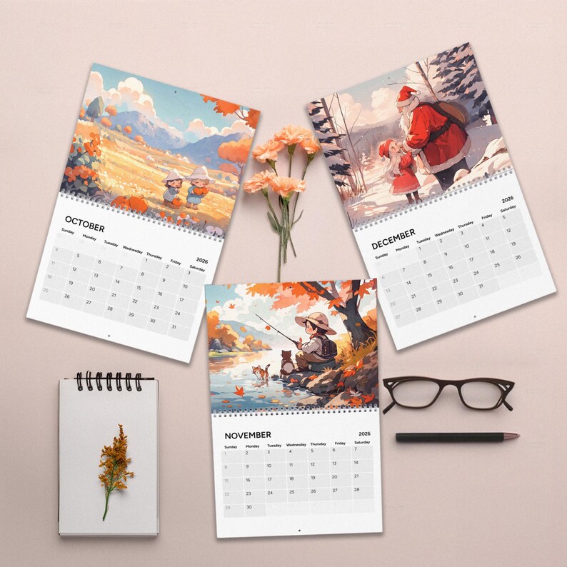 Kawaii Nature Scenes Wall Calendar 2026, Kawaii Calendar 2026, Cute ...