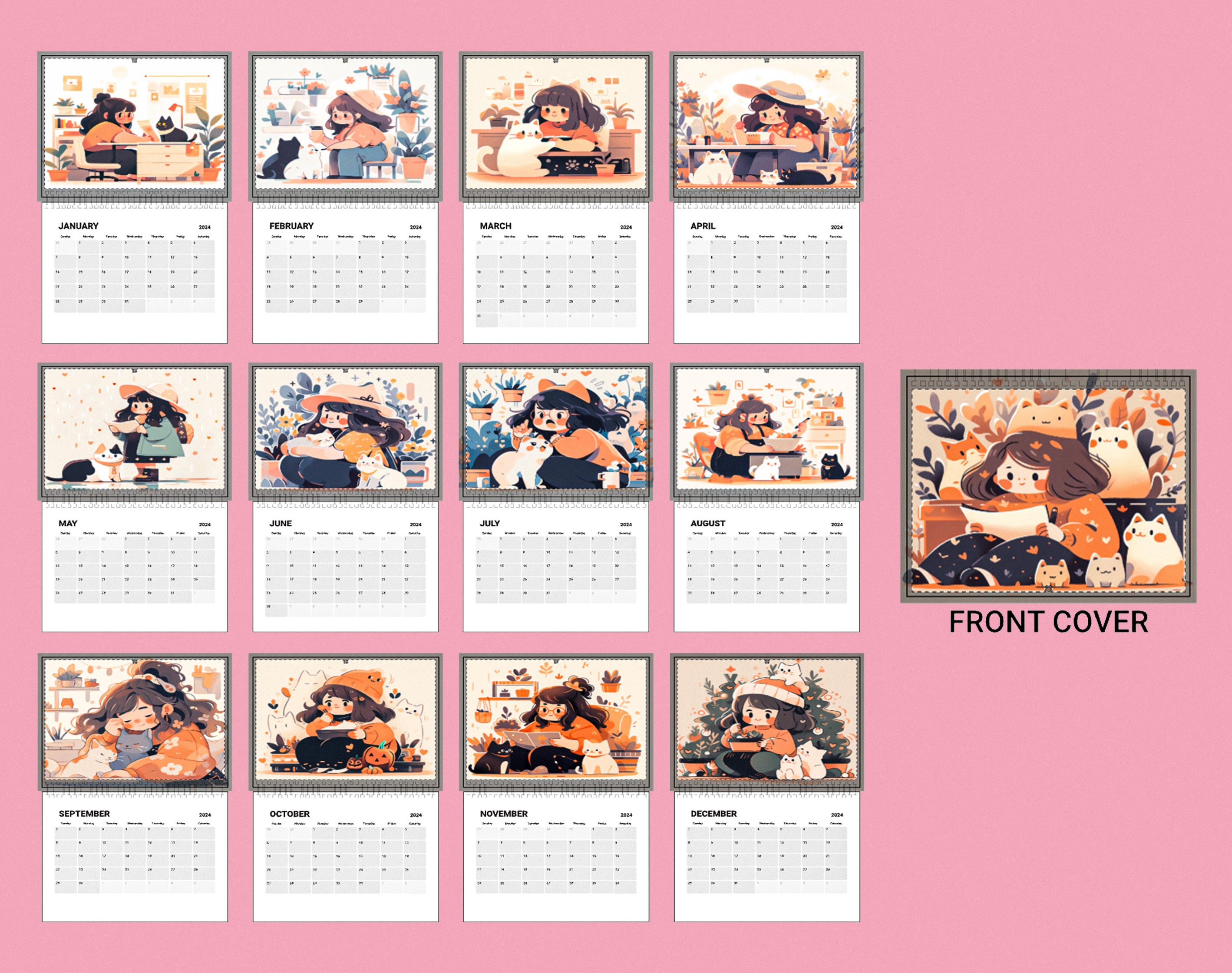 Kawaii Girl and Cat Diary Calendar 2024 | Kawaii Calendar 2024 sold by ...