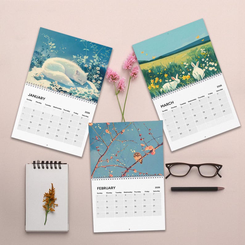 Animal Landscapes Wall Calendar 2026, Kawaii Calendar 2026, Anime Wall ...
